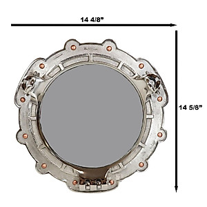 Ebros Gift Polished Aluminum Nautical Marine Round Ship Porthole Folding Wall Mirror Decor 14.5" Diameter Ocean Sailor Sea Exploration and Travel Accent