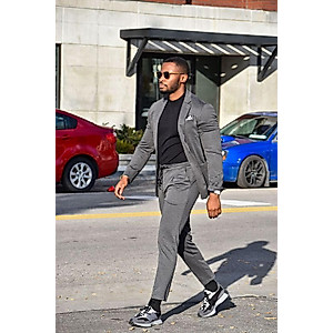 PJ PAUL JONES Men's Work Pants Elastic Waistband Casual Slim Fit Pleated Front Business Drawstring Tapered Pants Gray