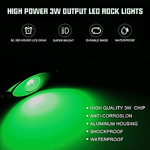 SUNPIE 8 Pods Green LED Rock Lights with Extension Wires for Off Road Truck Car ATV SUV UTV Motorcycle Under Body Glow Light Lamp Fender Lighting, 32-4/5Ft Extension Wires Provided