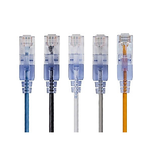 Monoprice SlimRun Cat6A Ethernet Patch Cable - Network Internet Cord - RJ45, Stranded, UTP, Pure Bare Copper Wire, 30AWG, 7 Feet, 5-Color, 5-Pack