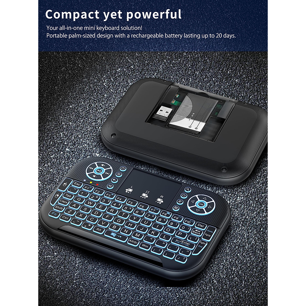 GECENinov Mini Wireless Touchpad Keyboard, Portable , 7 Colors RGB Backlit , 2.4G Rechargeable Remote Controller Mouse Combo, Compatible with PC, Laptops, Smart TVs, Gaming
