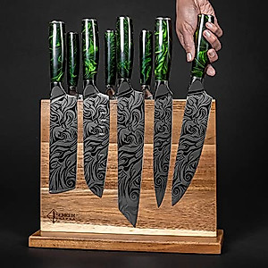 SENKEN 8-piece Japanese Imperial Knife Set with Magnetic Knife Block Bundle