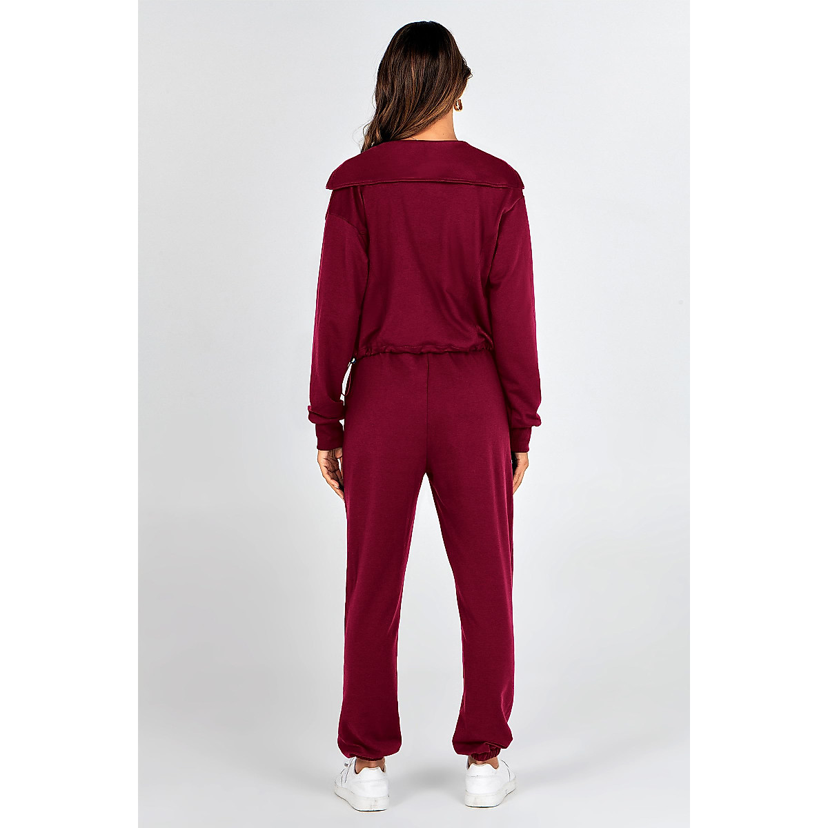 PRETTYGARDEN Women's 2 Piece Tracksuit Outfits Long Sleeve Zip Up Sweatshirt Drawstring Sweatpants Lounge Set (Wine Red,X-Large)