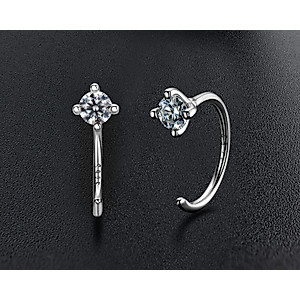 Moissanite Cartilage Hoop Huggie Earrings for Women Sterling Silver, Dainty Tiny Hoop Stud Cartilage Piercing Earrings for Women