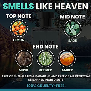 NovoGlow Blaze Eau de Parfum Cologne for Men With Luxurious Suede Pouch - Marine Breeze, Sandalwood And Sensual Musk Wood Notes– 100ml – 3.4 oz – Great Gift For Men