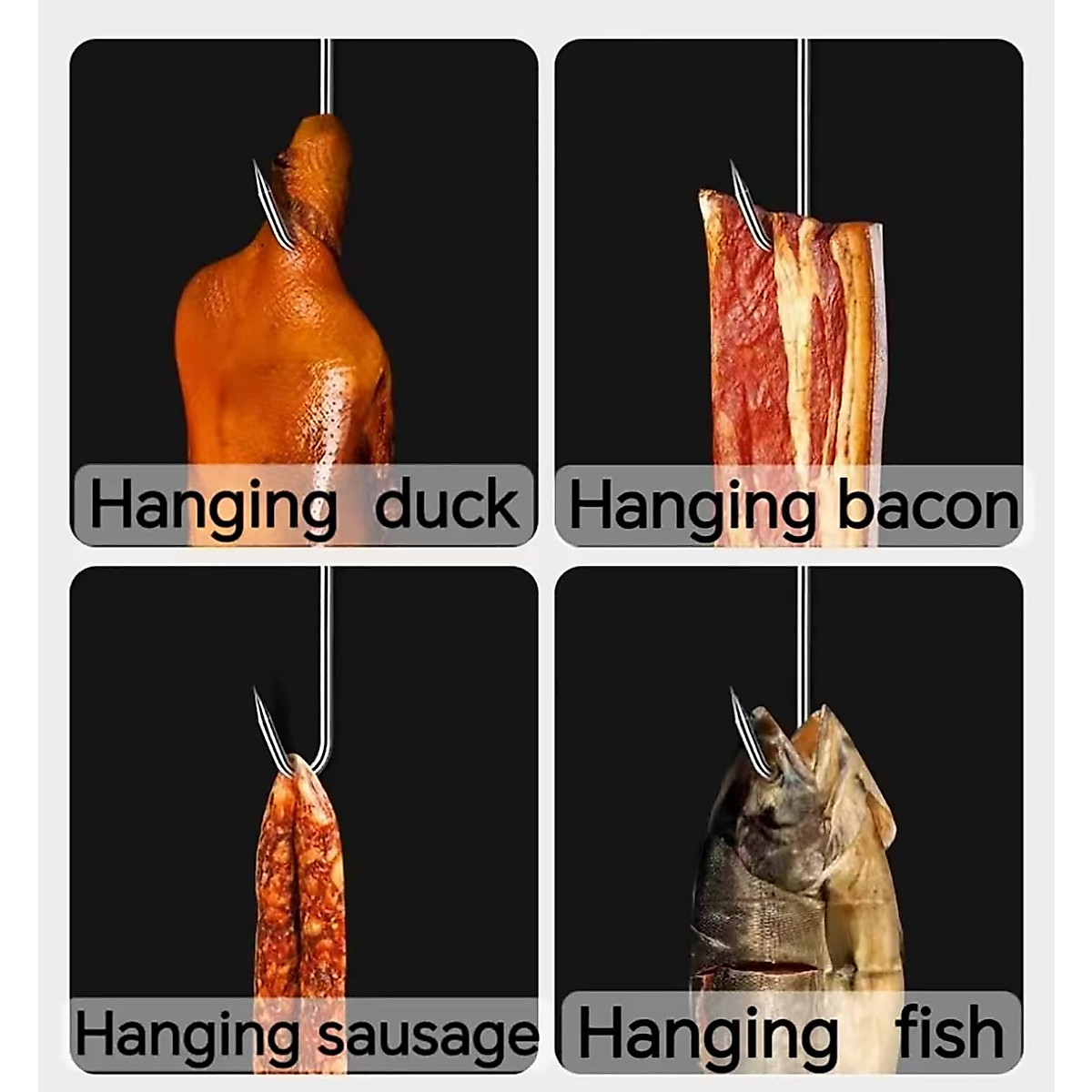 Meat Hooks,20Pcs Premium Stainless Steel Butcher's Hook,Meat Hook Tool for Hot and Cold Smoking，Butchering,Hunting,Chicken Hunting Smoking, Grill Hook Tool (5.9IN 20PCS)