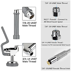 Commercial Sink Sprayer with Flexible Hose & Pre-Rinse Overhead Spring, High-Pressure Dish Spray Valve 38inch Stainless Steel Hose Easy Installation for Home Commercial Restaurant Industrial (Gray)