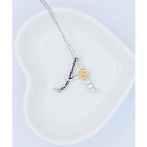 Sterling Silver Sunflower You Are My Sunshine Personalised Initial Letter A Alphabet Pendant Necklace for Women