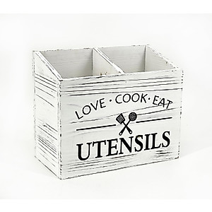 GIFTAYA Wood Utensil Holder for Kitchen Countertop | Farmhouse Kitchen Decor for Flatware | Utensil Caddy with 2 Compartments | Rustic Utensil Organizer for Kitchen (2 Compartments)