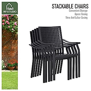 MFSTUDIO 6 Piece Black Patio Dining Chairs,Stackable Outdoor Metal Mesh Chairs with Armest for Garden, Poolside, Backyard, Bistro