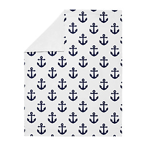 Sweet Jojo Designs Navy Blue White Anchors Baby Boy Girl Blanket Receiving Security Swaddle for Newborn Toddler Nursery - Nautical Theme Ocean Sailboat Sea Marine Sailor Anchor Unisex Gender Neutral
