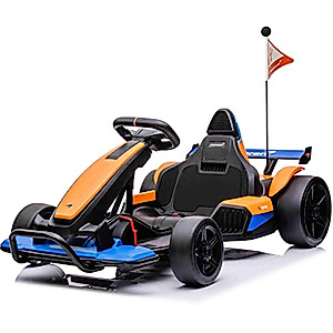 PRIME CLUB Electric Go Kart Kids Ride on Car 24V Ride on Toys Pedal Drift Cart with 2 Speeds,Sound System,LED Light,Racing Flag ,Christmas Birthday Gifts for 6+ Boys Girls