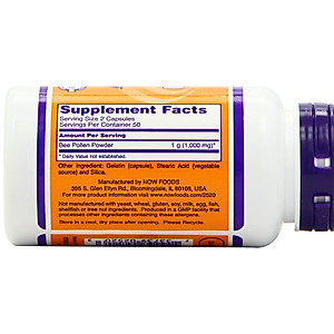 NOW Bee Pollen, 500mg, 100 Capsules (Pack of 3)