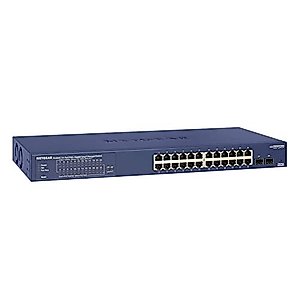NETGEAR 26-Port PoE Gigabit Ethernet Smart Switch (GS724TP) - Managed, 24 x 1G, 24 x PoE+ @ 190W, 2 x 1G SFP, Optional Insight Cloud Management, Desktop or Rackmount, and Limited Lifetime Protection