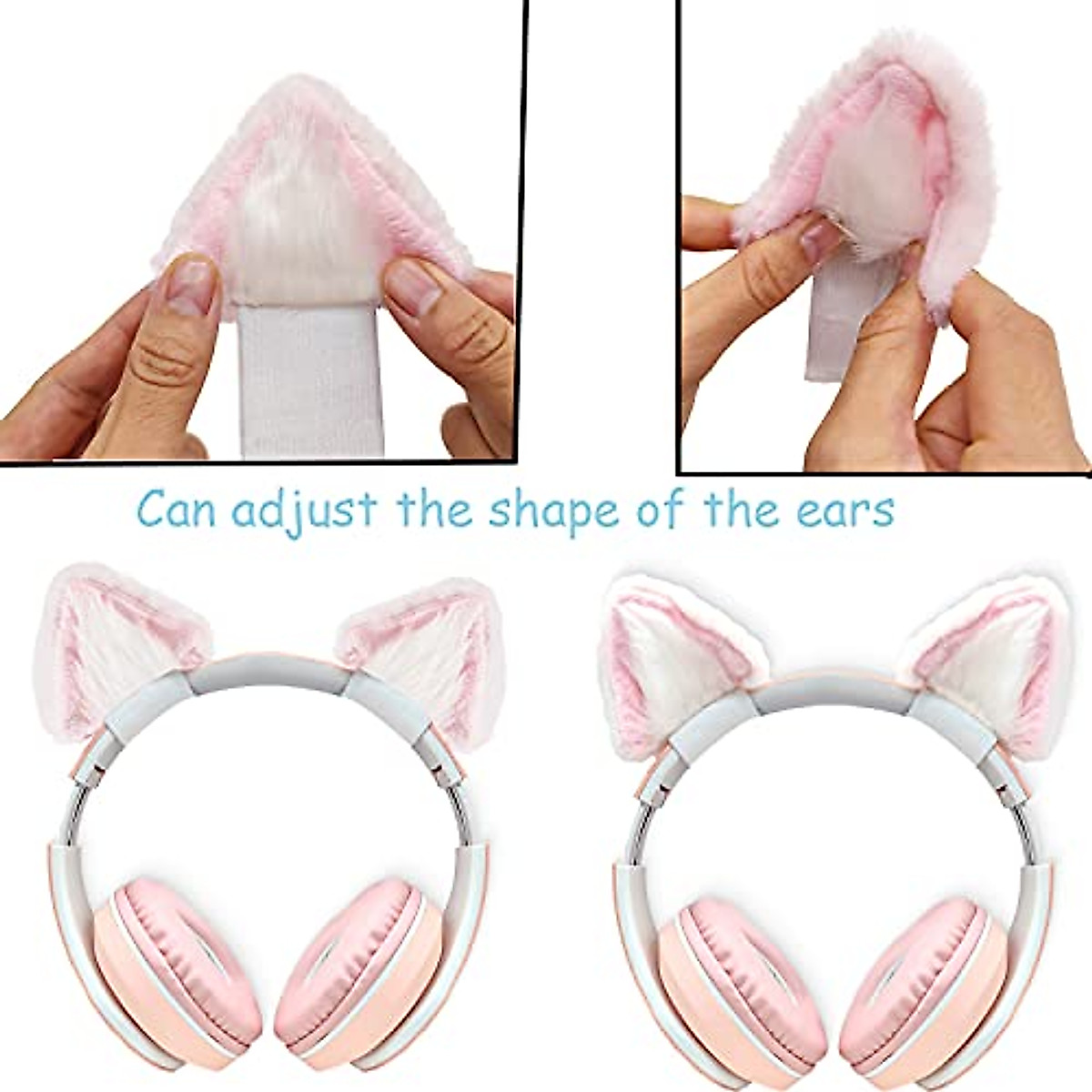 Cute Cat Ears Headphone Attachment,Adjustable Design Fit for Logitech G PRO HypreX Cloud/Cloud Flight Headphones and More,Cosplay Kitten Ears,(Headphones not Included),Pink & White