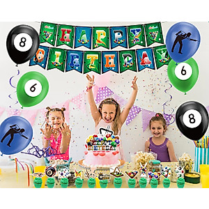 Billiards Party Decorations Billiards Birthday Party Supplies Includes Billiards Happy Birthday Banner, Cake Topper, Cupcake Toppers, Balloons for Billiards Theme Party Sports Party