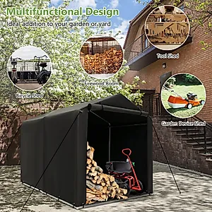 Goplus Portable Shed, 7 x 5.2 x 5.4Ft Storage Tent Shelter w/Roll-Up Zipper Door, Steel Frame, Waterproof Cover, Wind Rope & Ground Stake, Outdoor Storage Shed for Outside Motorcycles Garden Tools