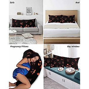 Edwiinsa Halloween Pillow Covers Standard Size Set of 2 Bed Pillow, Fall Pumpkin HorrorBlack Orange Plush Soft Comfort for Hair/Skin Cooling Pillowcases with Envelop Closure 20''x26''