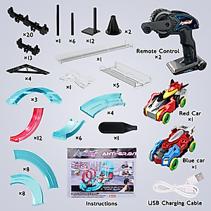 REMOKING RC Track Car, STEM Rail Race RC Track Car Toys Build Your Own 3D Super Track Ultimate Slot Car Playset 2 Cars 2 Remote Controllers Party Game, Great Gifts Toys for Kids Boys Girls Age 6 7 8 9