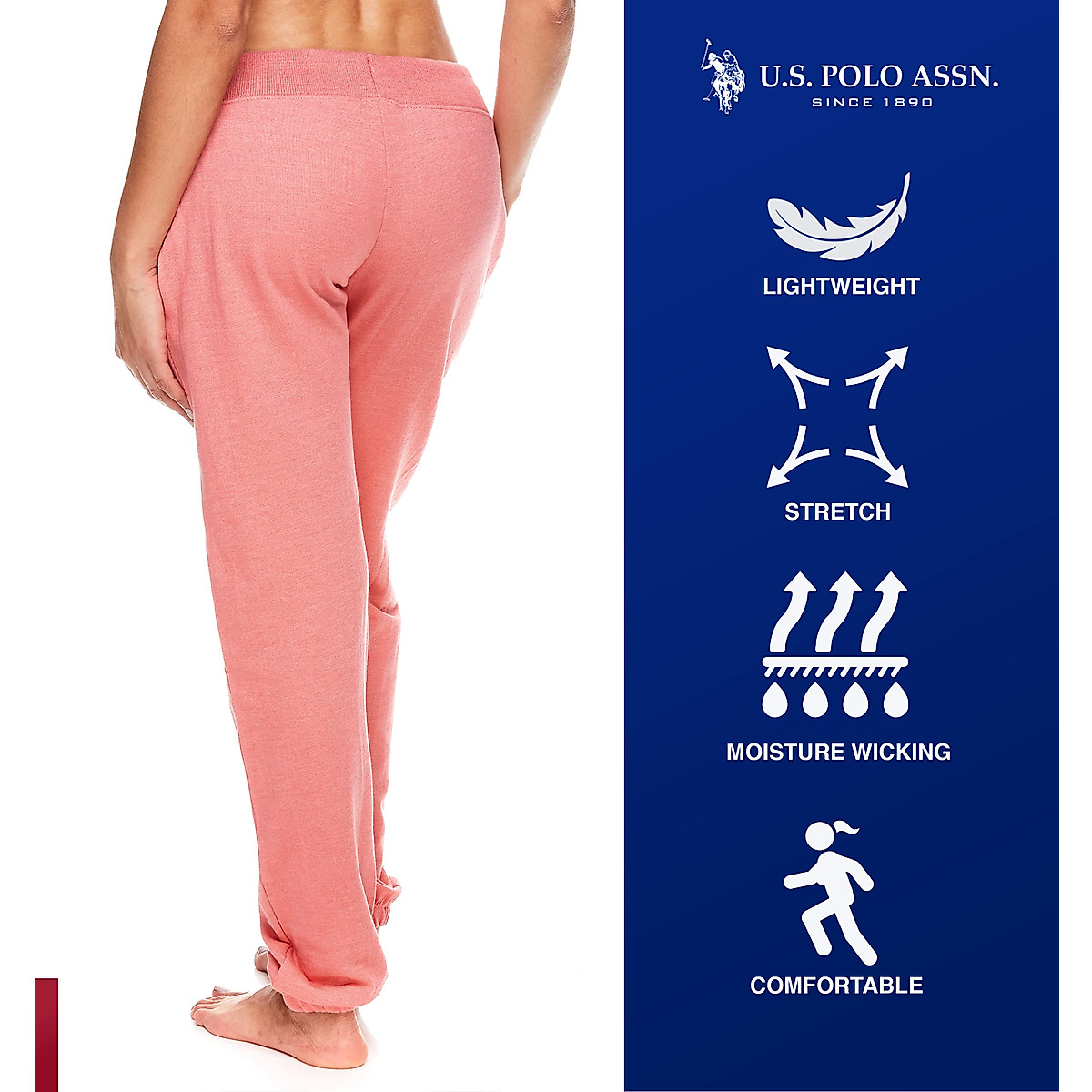U.S. Polo Assn. Womens Sweatpants - Women Joggers Sweats with Logo Print - French Terry Poly-Cotton (Coral Heather with White Print, Large)