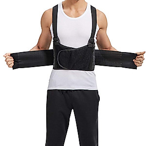 Industrial Work Back Brace | Removable Suspender Straps for Heavy Lifting Safety - Lower Back Pain Protection Belt for Men in Construction, Moving and Warehouse Jobs
