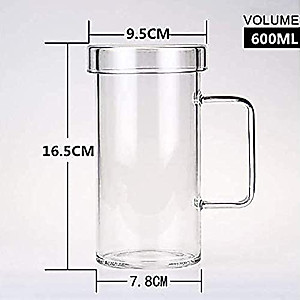 FLFK 20 Ounce Borosilicate Glass Coffee Mug Cup TeaCup-Glass Lid- High Capacity-Premium Quality Tea Mug for Reading