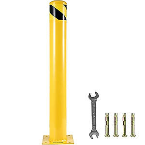 BestEquip Safety Bollard 42-4.5 Safety Barrier Bollard 4-1/2" OD 42" Height Yellow Powder Coat Pipe Steel Safety Barrier with 4 Free Anchor Bolts for Traffic-Sensitive Area