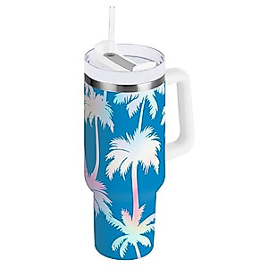 DIGTIA Stainless Steel Insulated Tumbler w/Handle & Straw, Palm Trees Colorful Double Wall Vacuum Travel Coffee Mug Cup w/Lid, Leak-Proof Sports Summer Water Bottle,30oz