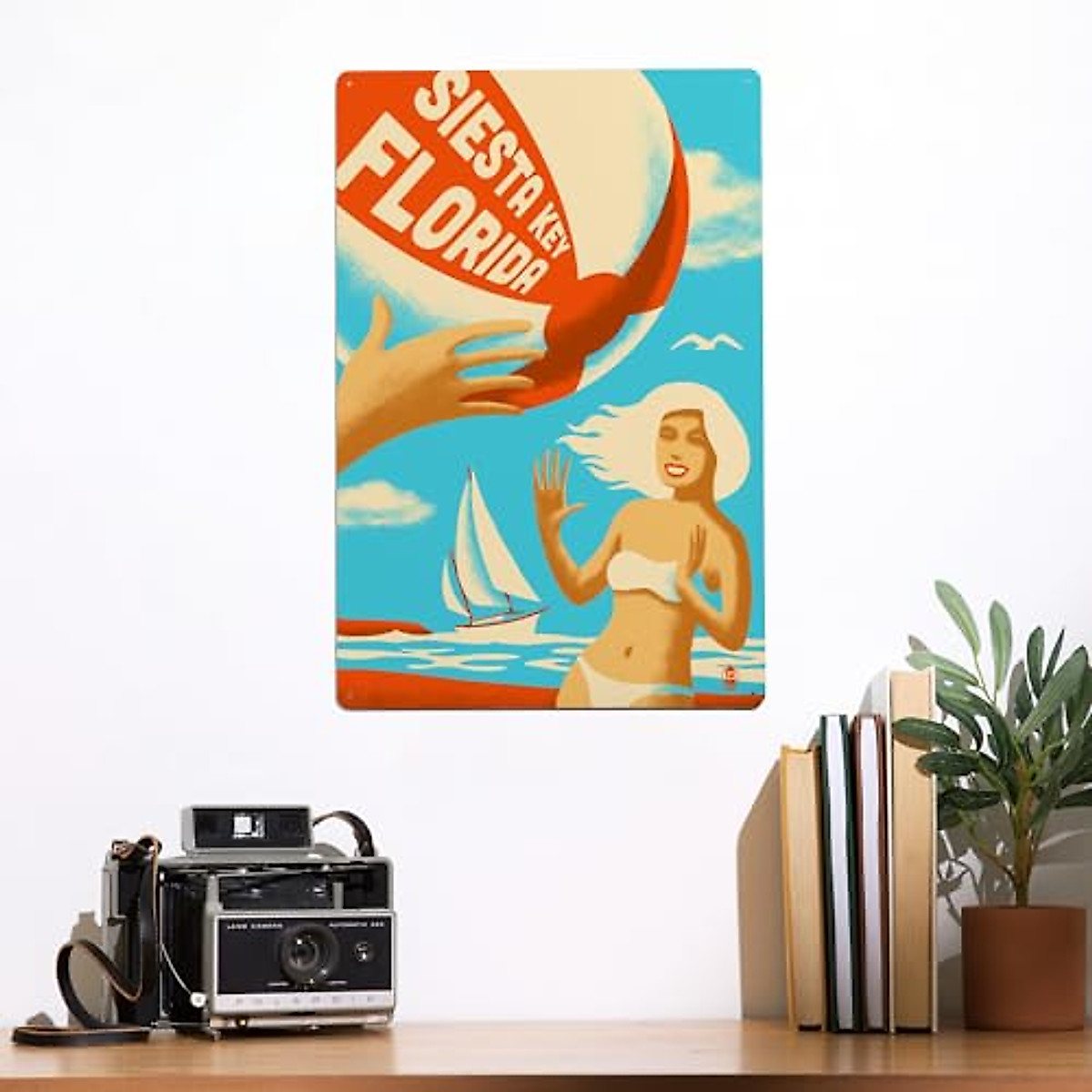 Lantern Press 12x18 Inch Metal Sign, Siesta Key, Florida, Beach Scene