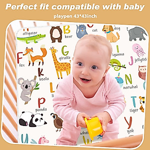 Tradder Alphabet ABC Portable Baby Play Mat 43 x 43 Inch Boho Animal Washable Foldable Non-Slip Crawling Mat for Babies Kids Play Mats Pad for Floor Playpen Toddler Infants Tummy Time Activity Mat