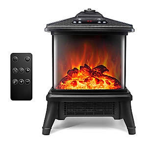 3 Sided Electric Fireplace Heater 1500W Portable 18" Freestanding Stove Heater Realistic 3D Flame Effect 7 Colors Space Heater 12H Timer Overheating Protection with Remote for Indoor Use