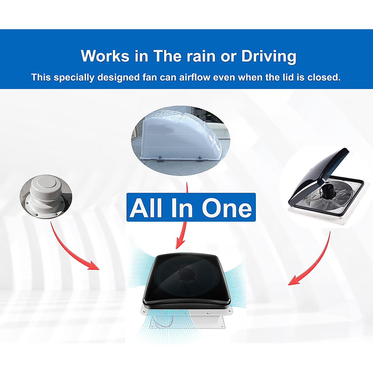 hurrventer Build-in Rain Shield Rv Roof Vent Fan Trailer 10 Speed Remote Control