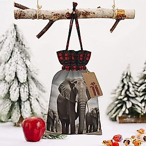 Christmas Gift Bags with Drawstring Burlap Gift Bags African Elephant Christmas Linen Bags for Xmas Party Candy Bags with Cards Xmas Reusable Wrapping Bags Christmas Linen Treat Bags for Holiday