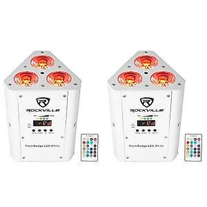 2 Rockville RockWedge LED RGBWA+UV Rechargeable Wireless DMX White Par Up-Lights