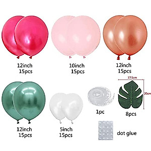 DIY Balloon Garland Hawaiian Summer Party Tropical Flamingo Theme Party Decor Palm Leaves Hot Pink Chrome Green Balloons Garland Perfect for Baby Shower Bridal Shower Birthday Party Decorations