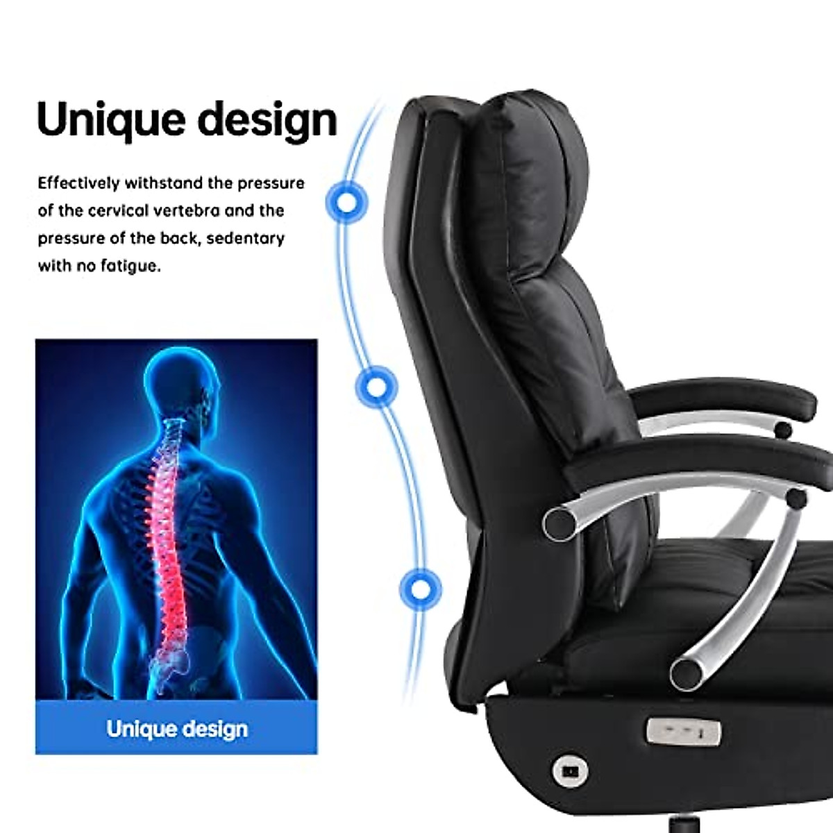 LEAGOO Automatic Executive Office Chair High-Back Electric Reclining Office Chair with Footrest, Ergonomic Computer Desk Chairs with Wheels and Linkage Arms Swivel Rolling Chair with Genuine Leather