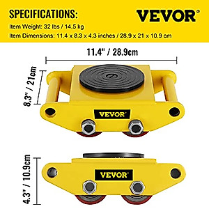 VEVOR Industrial Machinery Mover, 6T/13200lbs Machinery Moving Skate with 360°Rotation Cap and 4 Rollers & PU Wheels, Heavy Duty Dolly Skates for Moving Equipment