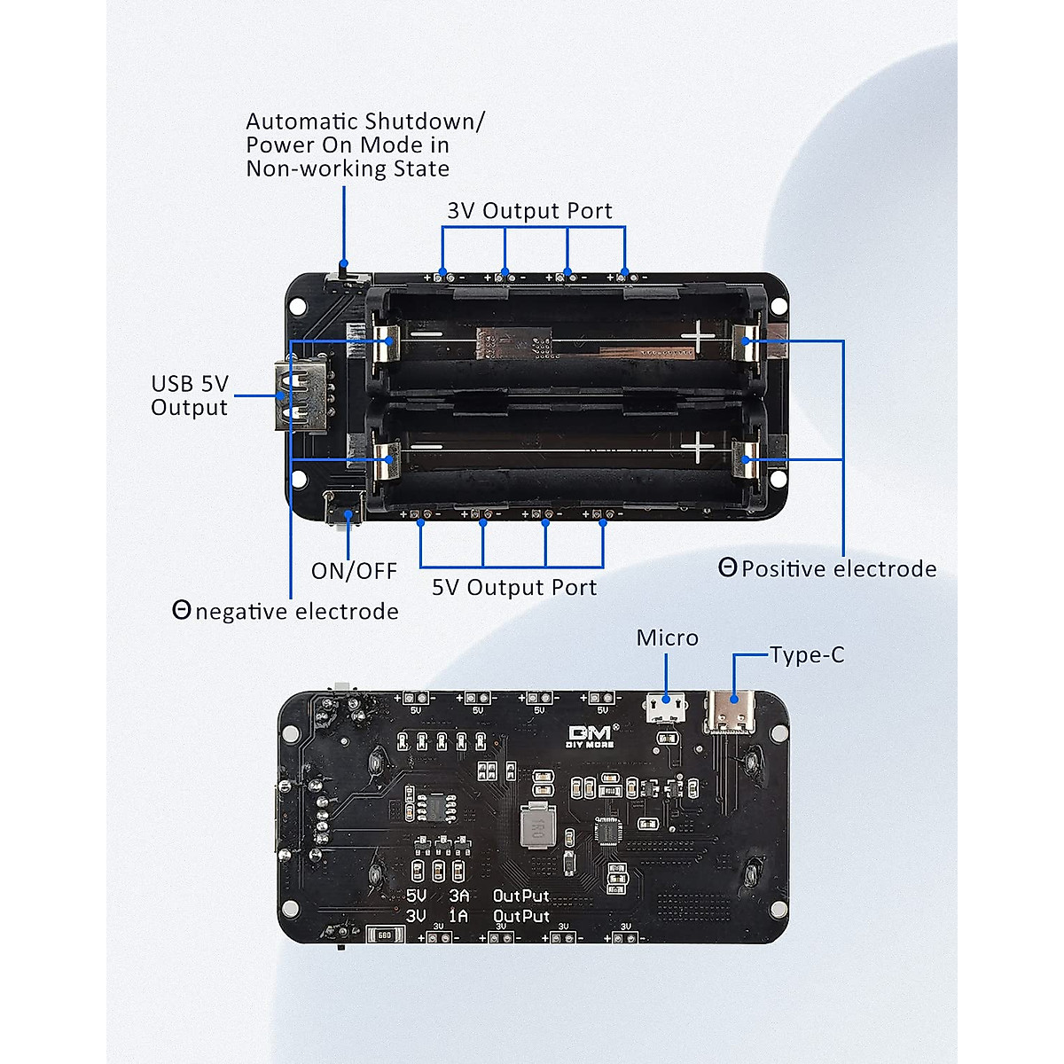 diymore 1865O Battery Holder Double Li-ion V8 Battery Shield Micro USB 5V/3A 3V/1A Power Bank Battery Charging Module for Raspberry Pi and Arduino ESP32 (2 Holders)