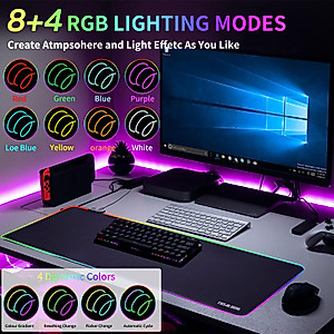 RGB Gaming Mouse Pad, 31.5 x 11.8 Inch Oversized Mouse Mat with 12 Light Modes, Non-Slip Rubber Base, Large Keyboard Mouse Pad for PC Gaming, Office, Black
