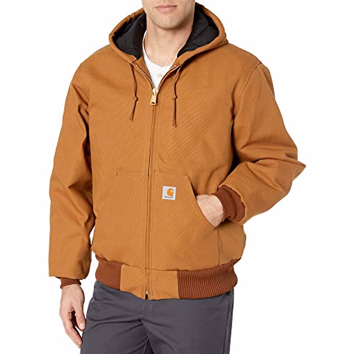 CarharttMenLoose Fit Firm Duck Insulated Flannel-Lined Active JacketBrownLarge