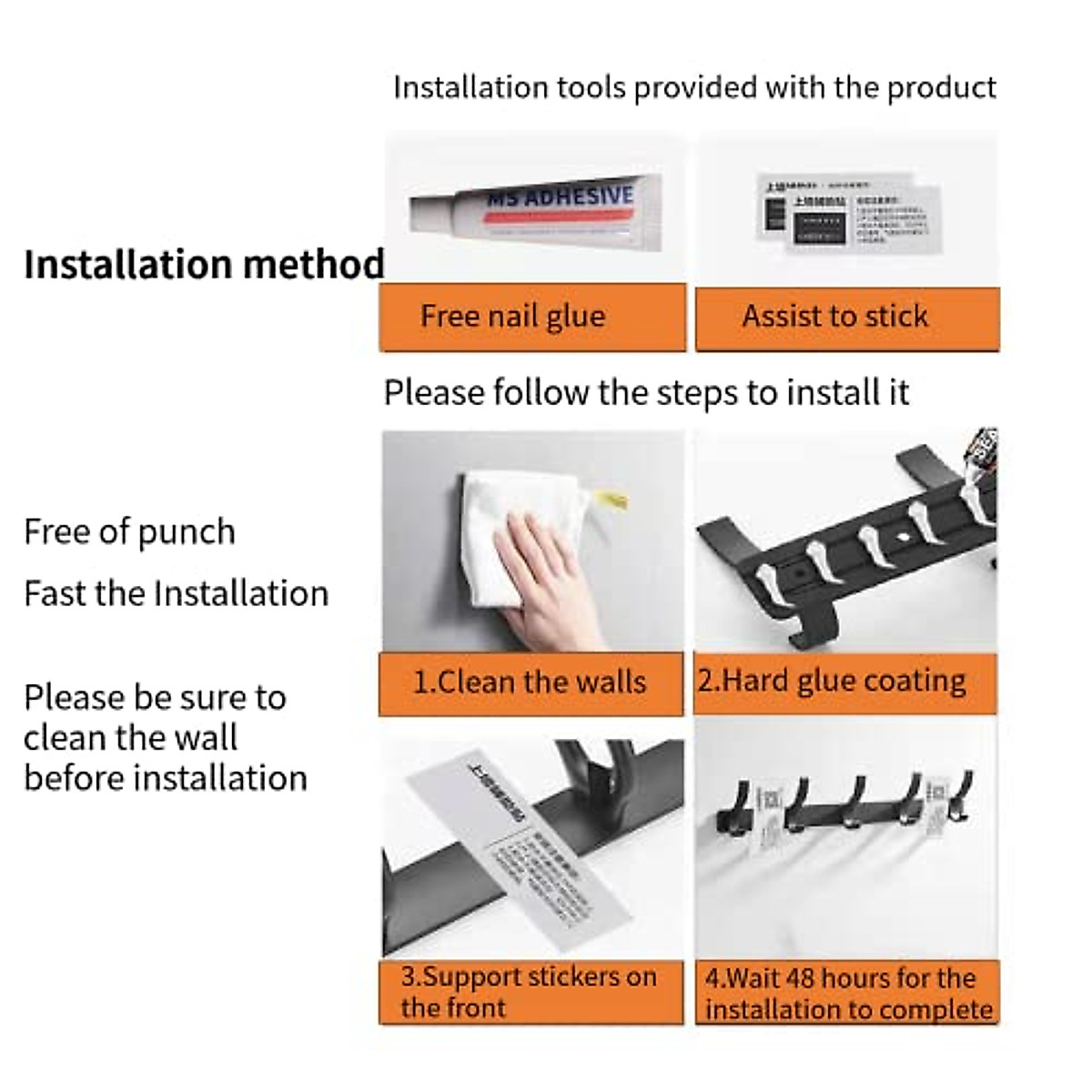 Hook Hanger with 5 Heavy Duty Metal Hooks for Hanging Coats Towels Hats Clothes, Suitable for Bedroom,Kitchen,Restroom,Bathroom Etc,Wall Mounted,Black