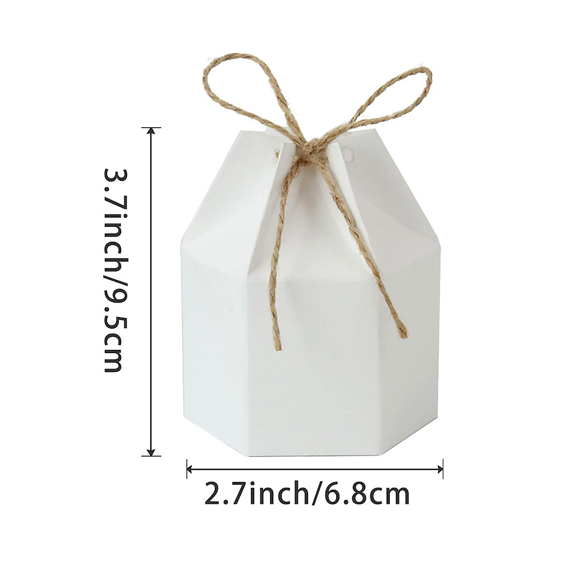 50Pack Paper Gift Boxes Lantern Hexagon Kraft Paper Package Box with Twine Candy Chocolate Gift Packing Wrap for Wedding Party Christmas White