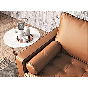 Container Furniture Direct Womble Mid Century Modern Couch with Bolster Pillows, PU Leather Upholstered Tufted Seat, Versatile Retro Design for Comfortable Living Spaces, Sofa, Coffee Brown
