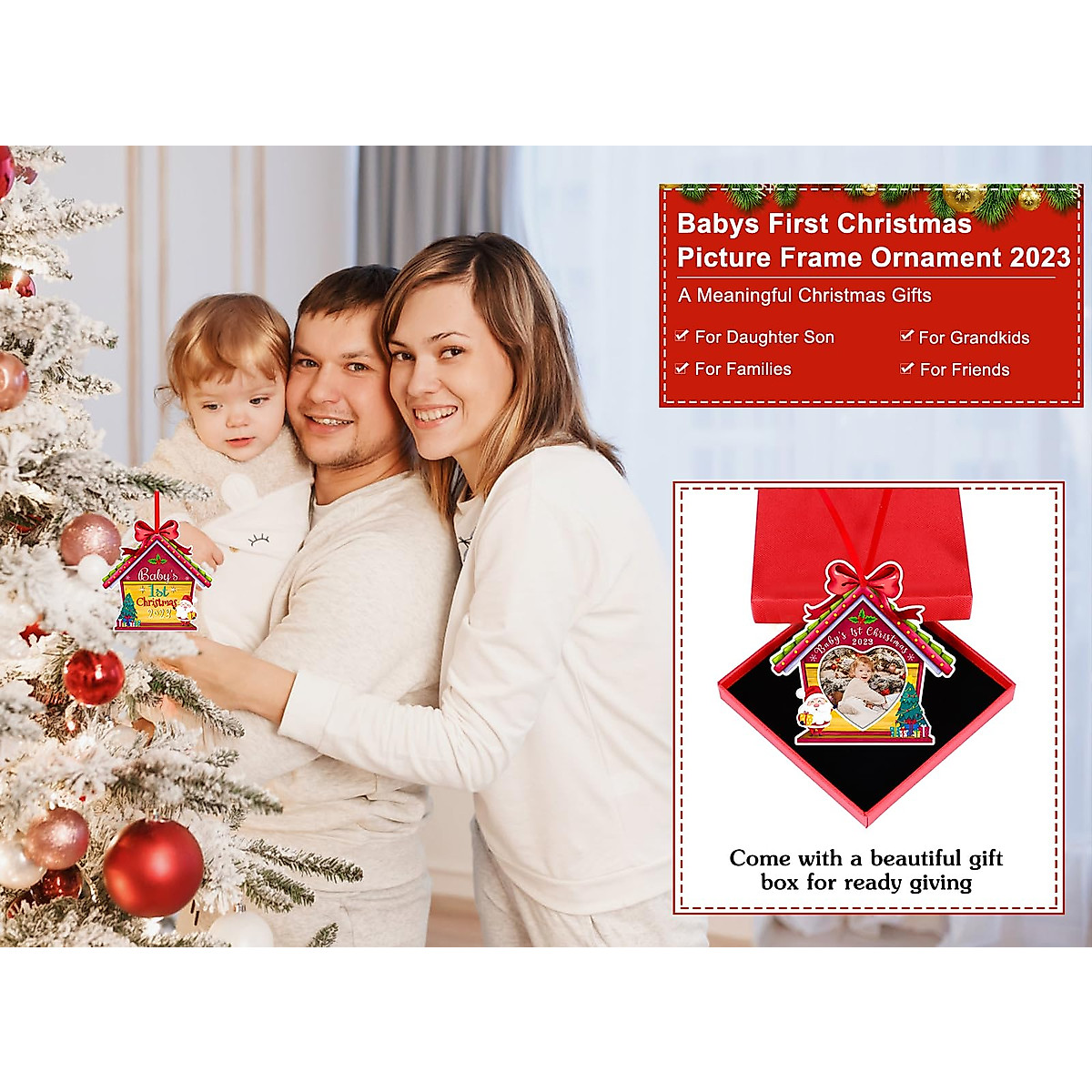 WhatSign Picture Frame Babys First Christmas Ornament 2023 Personalized Photo Frame Baby's First Christmas Ornament Cute Babies 1st Christmas Tree Ornaments for New Parents Baby Boy Girl New Born