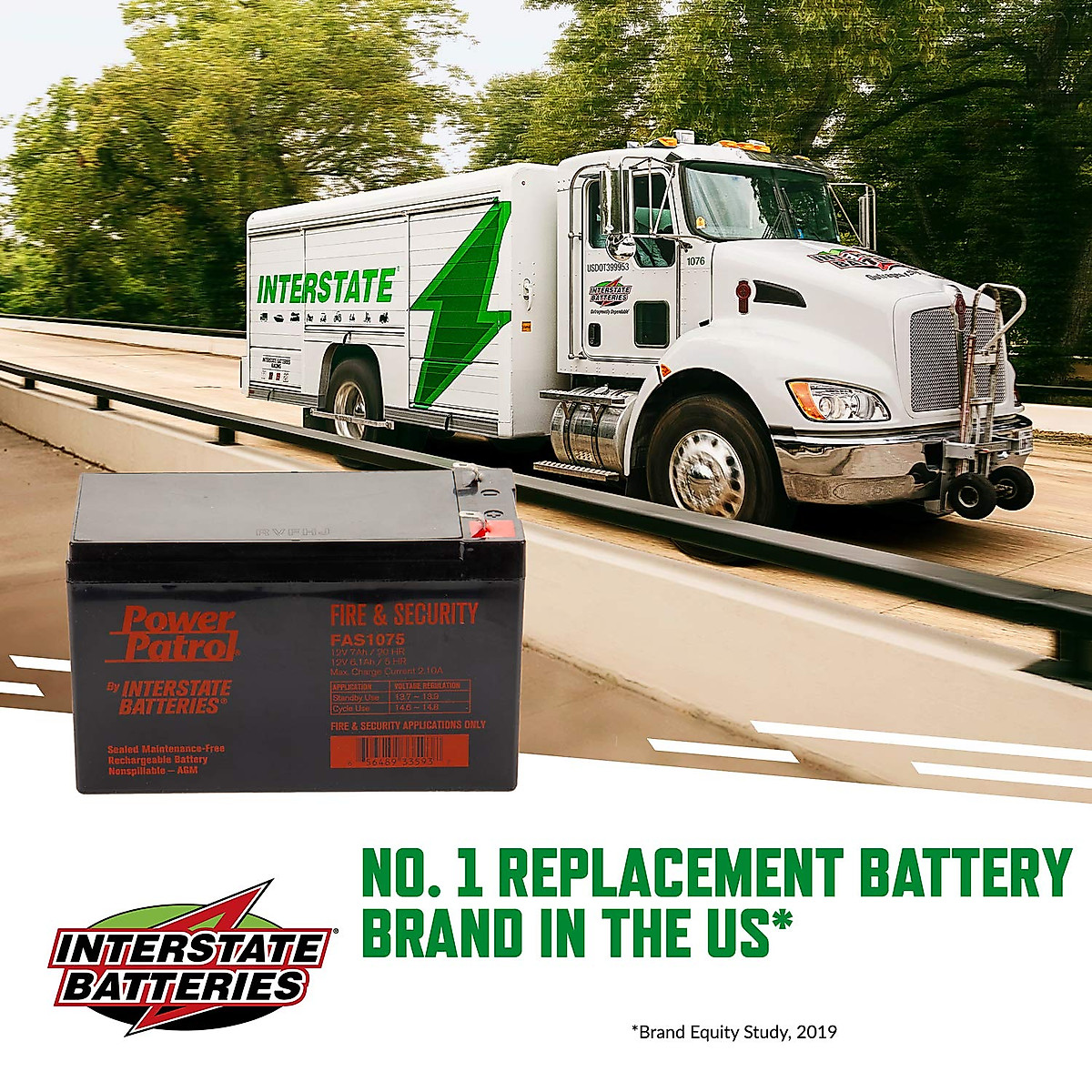 Interstate Batteries 12V 7Ah Fire & Security Battery (F1 Terminal) SLA AGM VRLA Power Patrol Rechargeable Replacement for Fire Alarms, Security Systems, General (FAS1075)