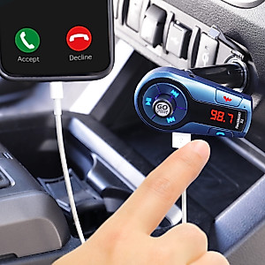 GOgroove FlexSMART X2 Mini Bluetooth FM Transmitter Radio Adapter Car Kit, USB Charging, Hands Free Calling, Music Controls, AUX Input – Compatible with MP3 Players, iPhone, Samsung, and More Devices