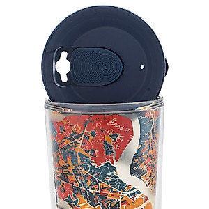 Signature Tumblers Charleston, SC Grid Map Wrap on Clear 16 Ounce Double-Walled Travel Tumbler Mug with Navy Blue Easy Sip Lid