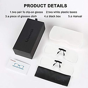 FONHCOO Clip-on Blue Light Blocking Glasses Night Driving Sunglasses 2 Pack Lens over Prescription Glasses for Women Men (2 Pack Transparent Blue Light Blocking Lens)