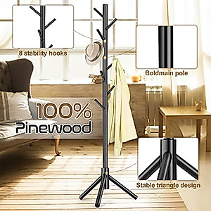 WANGMUXIA High-Grade Wooden Coat Rack, Freestanding Coat Rack with 8 Hooks and 3 Adjustable Size Tree Coat Racks for Bedroom, Hallway, Entrance, Office, for Hats, Coats, Scarves, Handbags