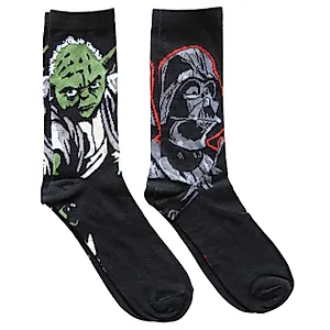 STAR WARS Darth Vader and Yoda Men's Crew Socks 2 Pair Pack Shoe Size 6-12